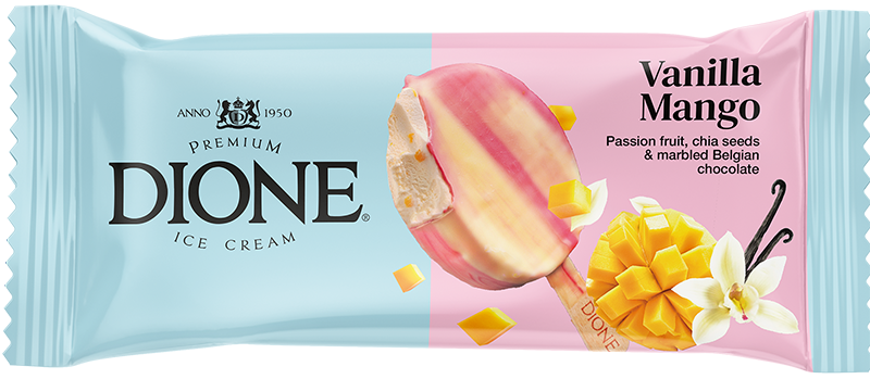 DIONE Mango-passionijäätis chia seemnetega valge šokolaadi glasuuris ...